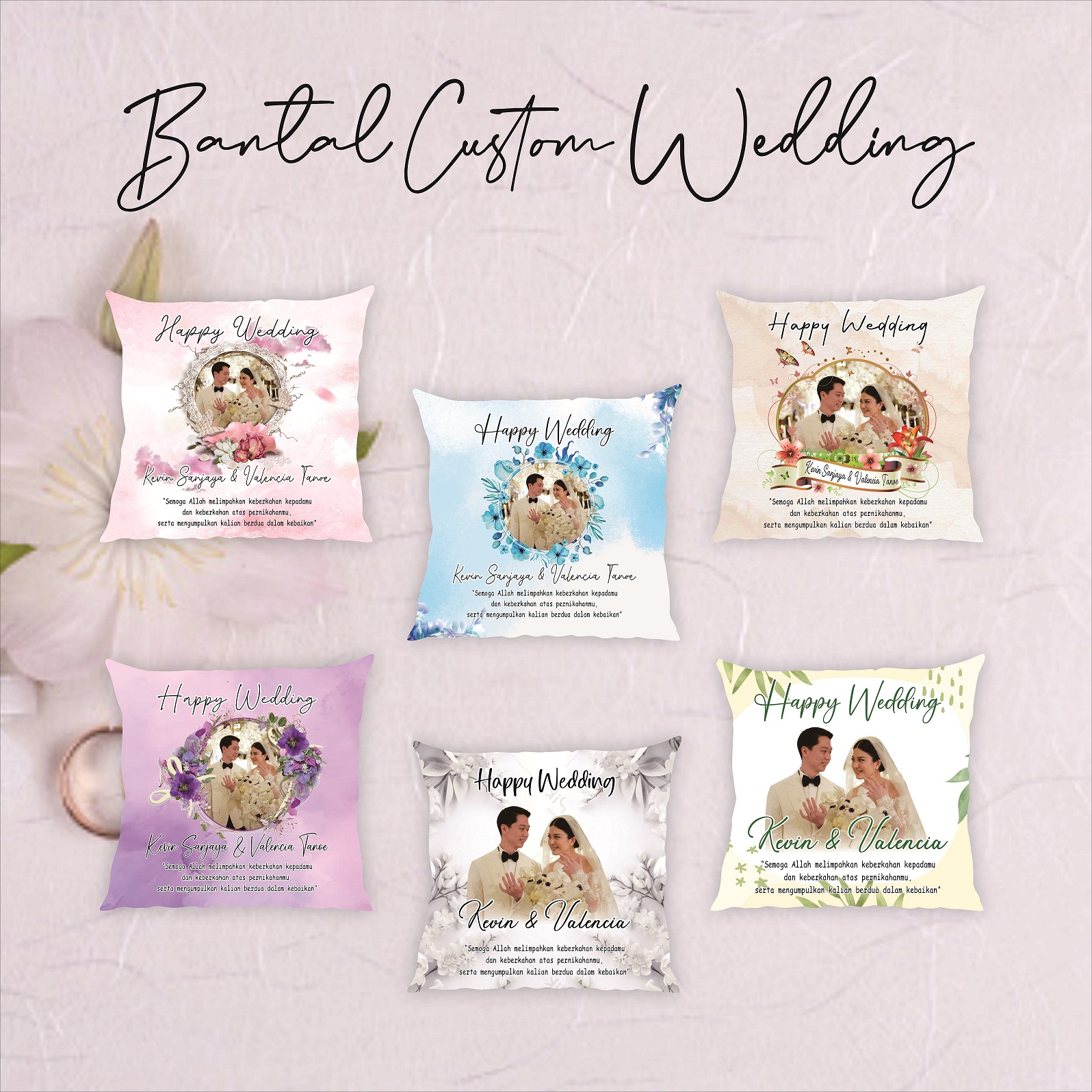 Bantal Wedding 1pc Customized Photo Throw Pillow Cover, Wedding