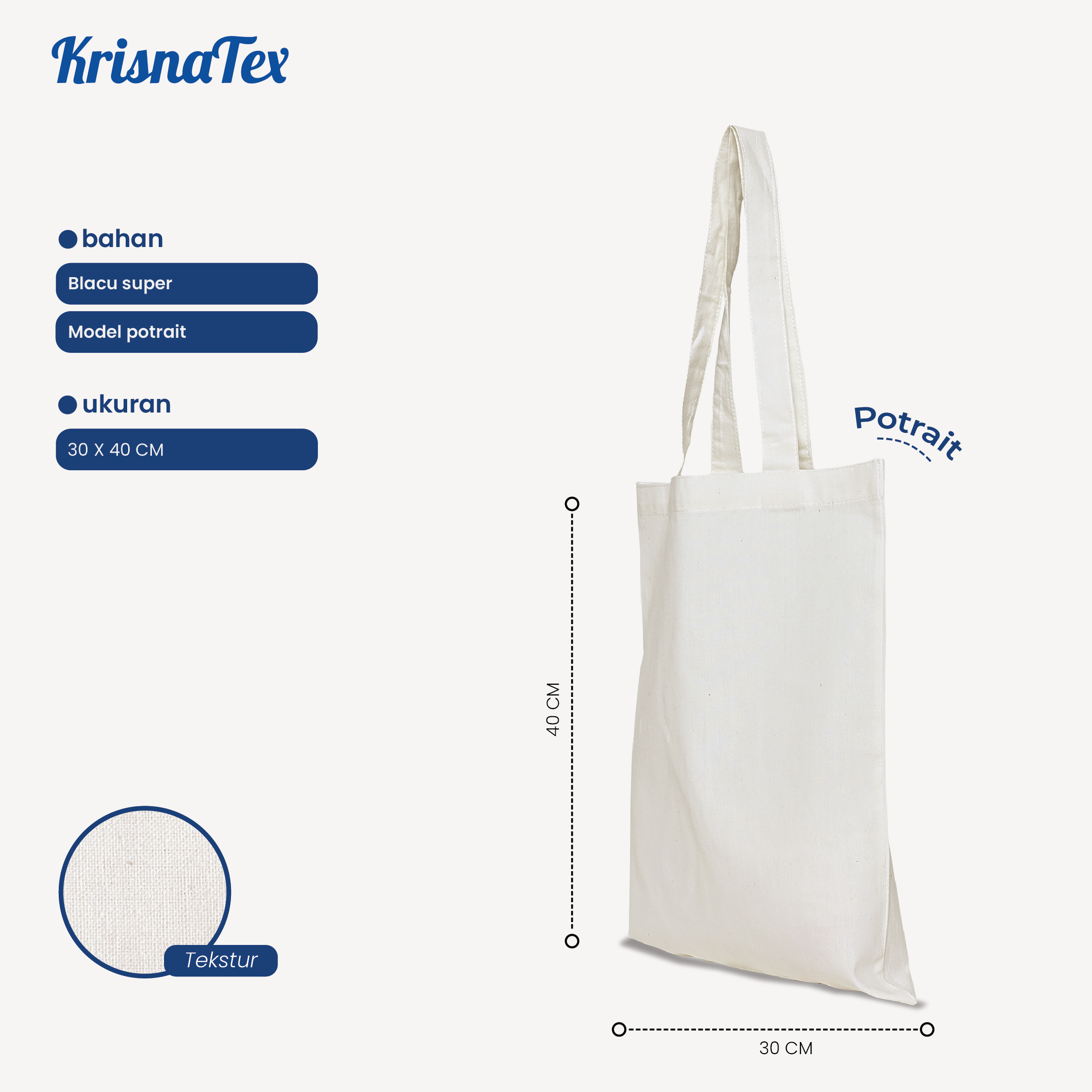 Jual KRISNATEX Tote Bag Blacu Polos - Tas Belanja Goodie Bag Shopping ...