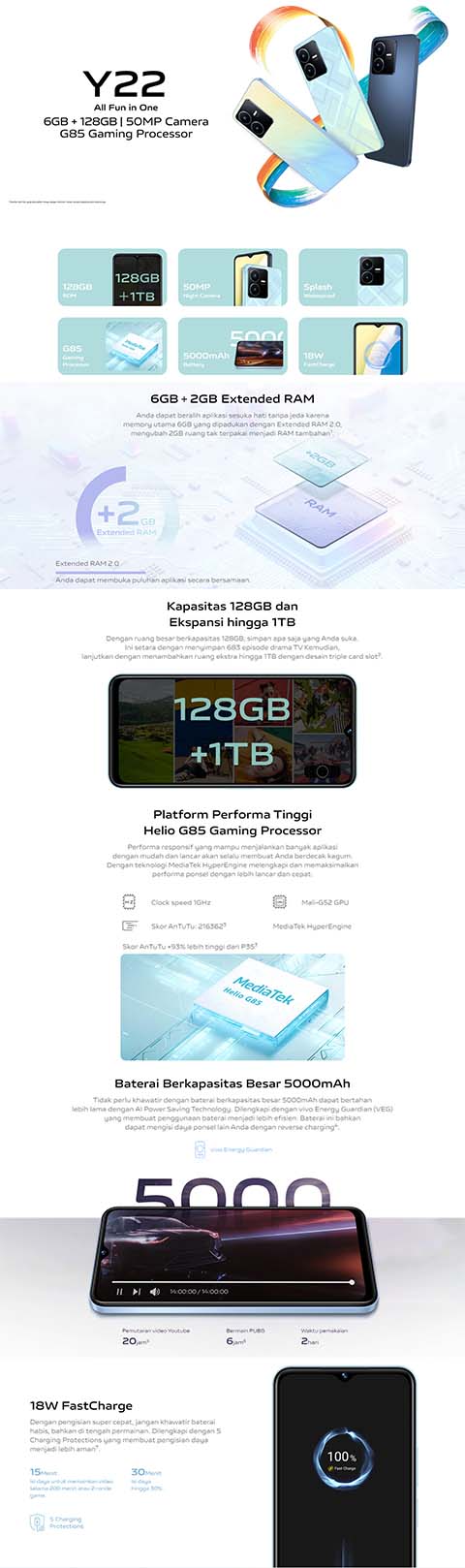 Jual Vivo Y22 4/128gb 50mp Camera 18w 5000mah G85 Prosesor Vivo Y22 6/128gb Garansi Resmi - Y22 ...
